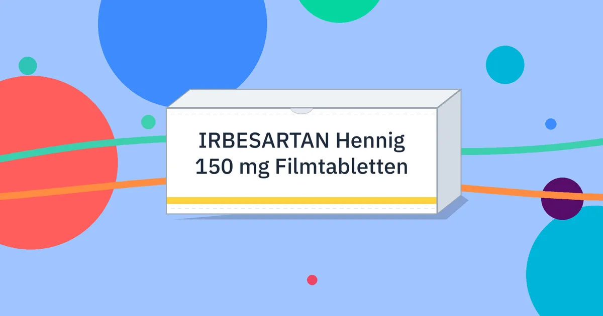 Symbolbild: Packung mit der Aufschrift IRBESARTAN Hennig 150 mg Filmtabletten (PZN 09782702) – Verfügbarkeit und Bezug in Apotheken in Frankfurt am Main