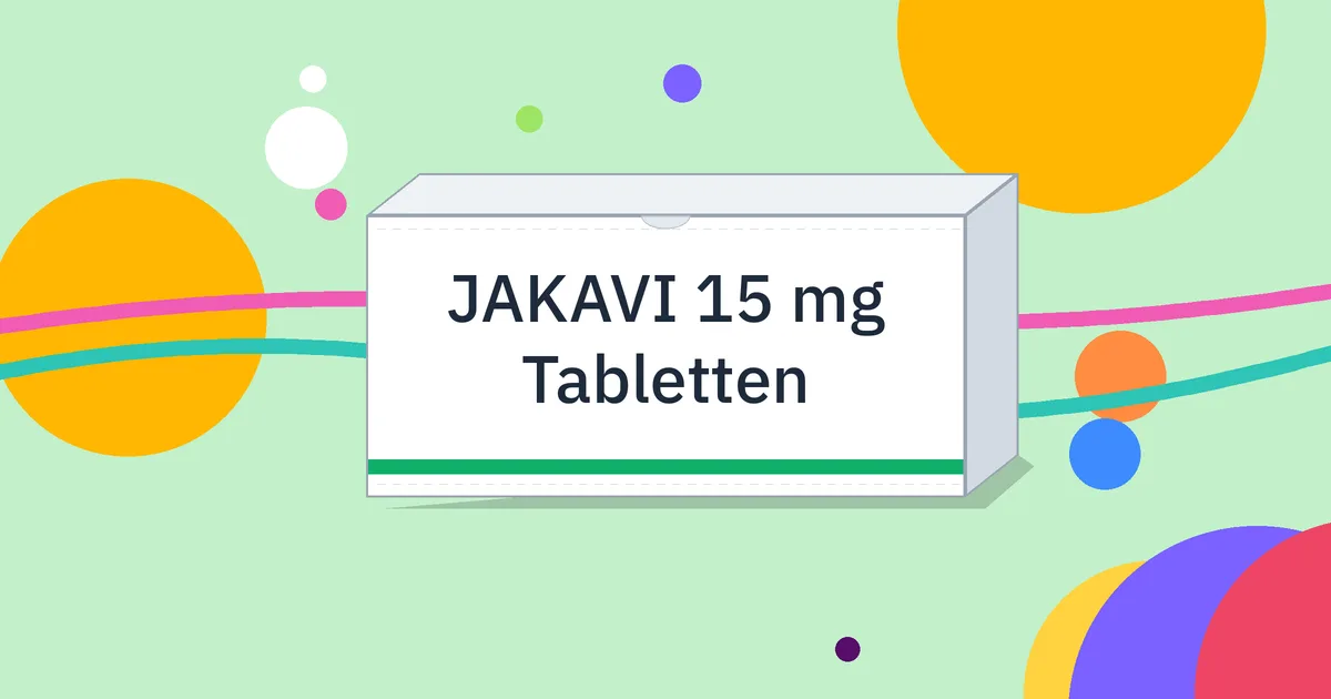 Symbolbild: Packung mit der Aufschrift JAKAVI 15 mg Tabletten (PZN 09529475) – Verfügbarkeit und Bezug in Apotheken in Frankfurt am Main