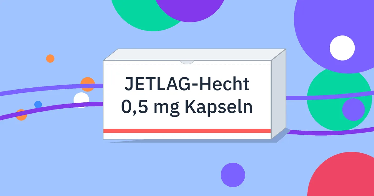 Symbolbild: Packung mit der Aufschrift JETLAG-Hecht 0,5 mg Kapseln (PZN 06832457) – Verfügbarkeit und Bezug in Apotheken in Frankfurt am Main