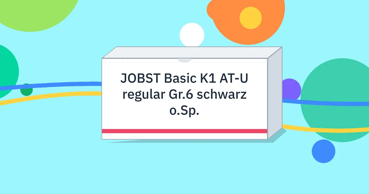 Symbolbild: Packung mit der Aufschrift JOBST Basic K1 AT-U regular Gr.6 schwarz o.Sp. (PZN 15310657) – Verfügbarkeit und Bezug in Apotheken in Frankfurt am Main