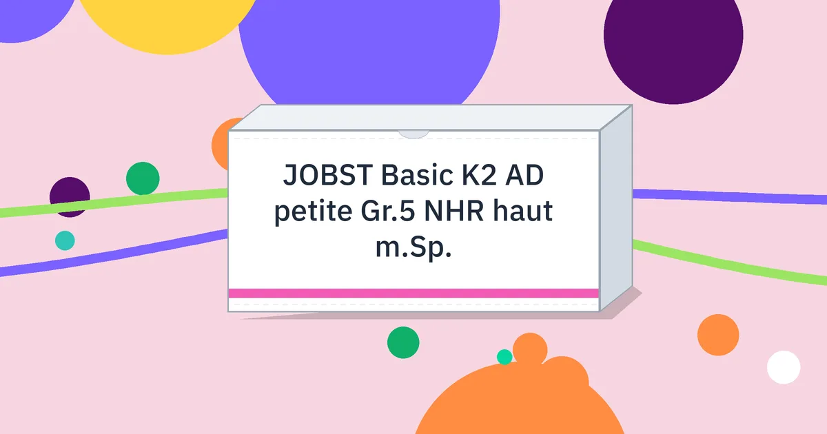 Symbolbild: Packung mit der Aufschrift JOBST Basic K2 AD petite Gr.5 NHR haut m.Sp. (PZN 15312739) – Verfügbarkeit und Bezug in Apotheken in Frankfurt am Main