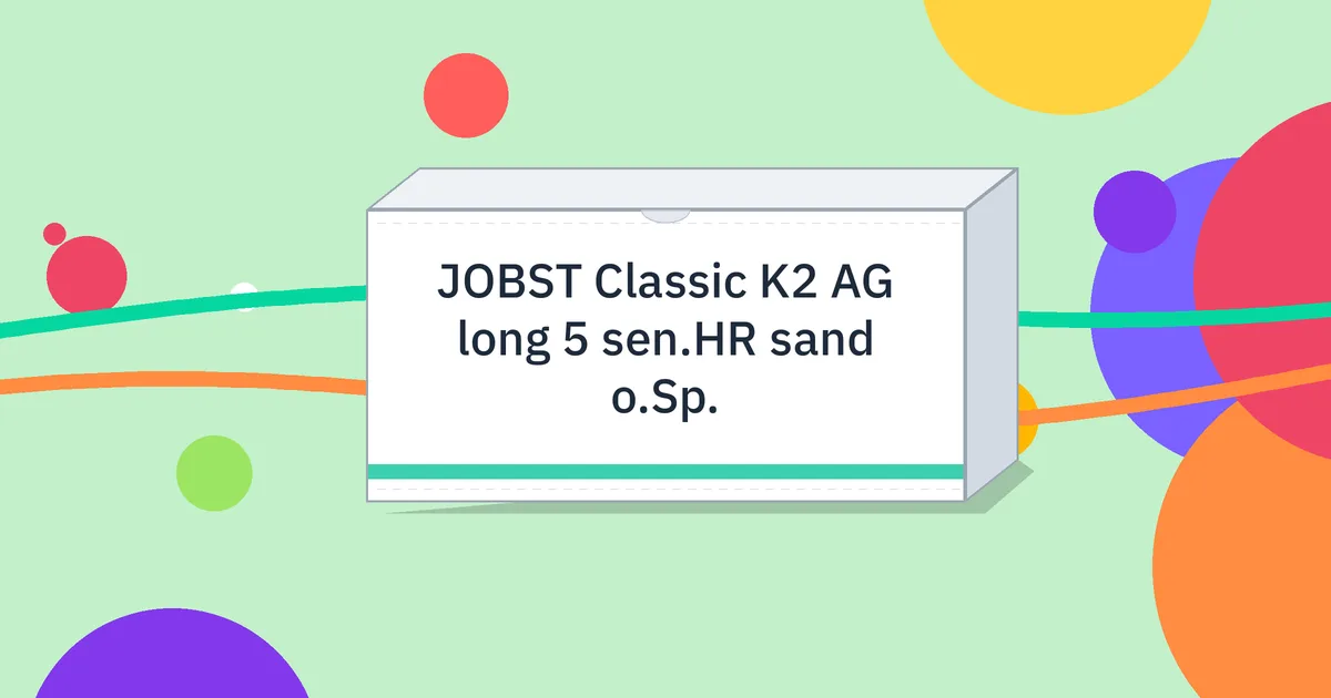 Symbolbild: Packung mit der Aufschrift JOBST Classic K2 AG long 5 sen.HR sand o.Sp. (PZN 17958977) – Verfügbarkeit und Bezug in Apotheken in Frankfurt am Main