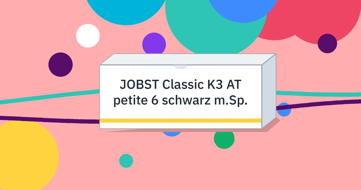 Symbolbild: Packung mit der Aufschrift JOBST Classic K3 AT petite 6 schwarz m.Sp. (PZN 13077292) – Verfügbarkeit und Bezug in Apotheken in Frankfurt am Main