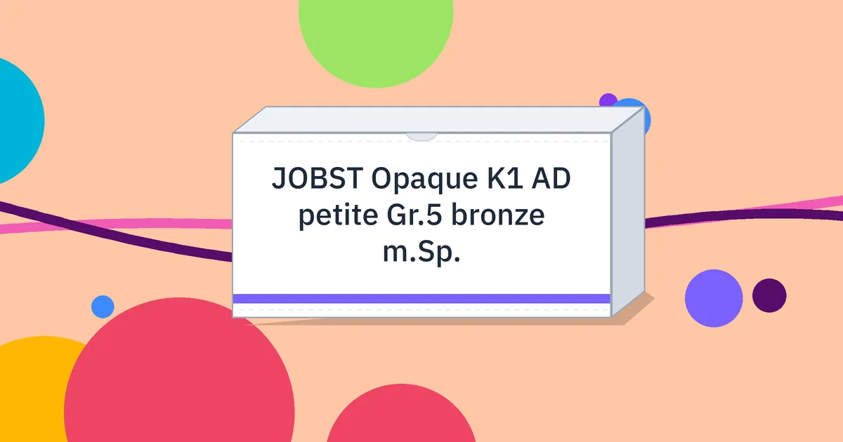 Symbolbild: Packung mit der Aufschrift JOBST Opaque K1 AD petite Gr.5 bronze m.Sp. (PZN 13078512) – Verfügbarkeit und Bezug in Apotheken in Frankfurt am Main