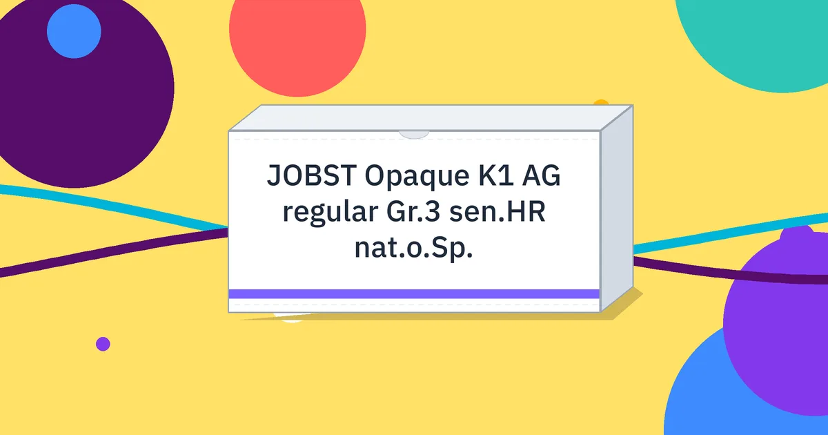 Symbolbild: Packung mit der Aufschrift JOBST Opaque K1 AG regular Gr.3 sen.HR nat.o.Sp. (PZN 13096094) – Verfügbarkeit und Bezug in Apotheken in Frankfurt am Main