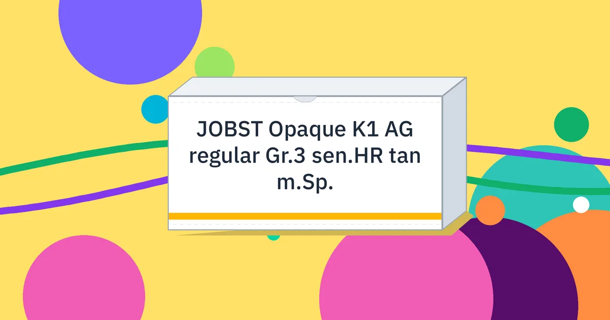 Symbolbild: Packung mit der Aufschrift JOBST Opaque K1 AG regular Gr.3 sen.HR tan m.Sp. (PZN 16266697) – Verfügbarkeit und Bezug in Apotheken in Frankfurt am Main