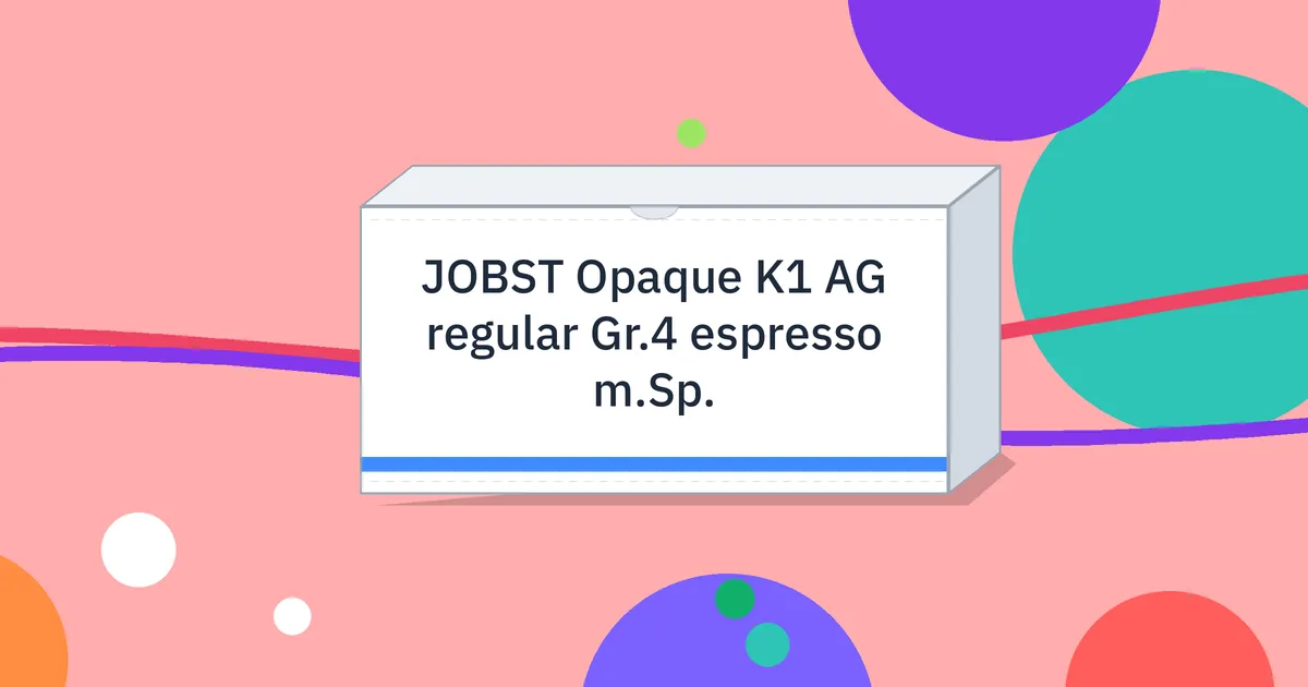 Symbolbild: Packung mit der Aufschrift JOBST Opaque K1 AG regular Gr.4 espresso m.Sp. (PZN 16267194) – Verfügbarkeit und Bezug in Apotheken in Frankfurt am Main