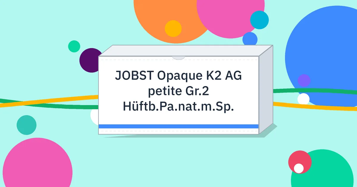Symbolbild: Packung mit der Aufschrift JOBST Opaque K2 AG petite Gr.2 Hüftb.Pa.nat.m.Sp. (PZN 13114395) – Verfügbarkeit und Bezug in Apotheken in Frankfurt am Main