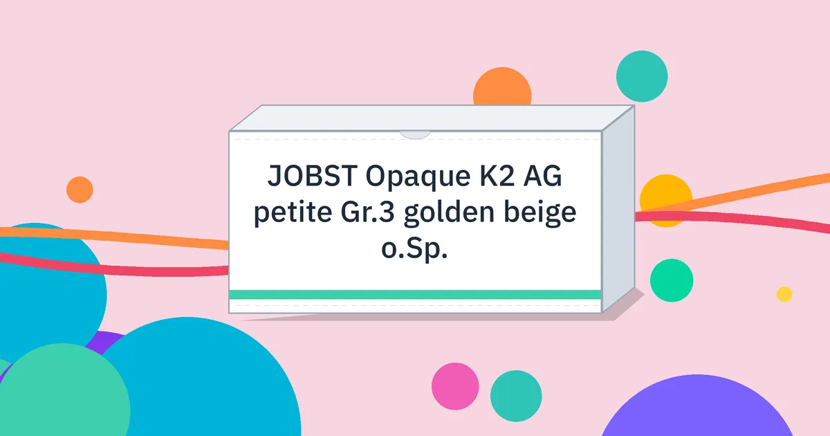 Symbolbild: Packung mit der Aufschrift JOBST Opaque K2 AG petite Gr.3 golden beige o.Sp. (PZN 16283744) – Verfügbarkeit und Bezug in Apotheken in Frankfurt am Main