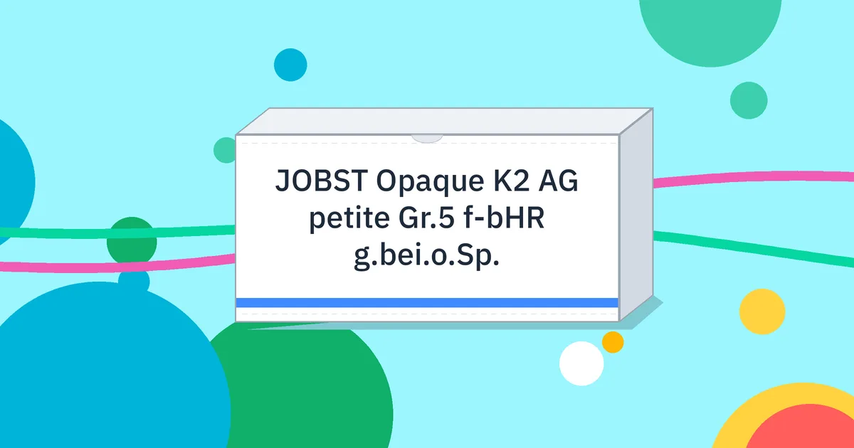Symbolbild: Packung mit der Aufschrift JOBST Opaque K2 AG petite Gr.5 f-bHR g.bei.o.Sp. (PZN 16283566) – Verfügbarkeit und Bezug in Apotheken in Frankfurt am Main