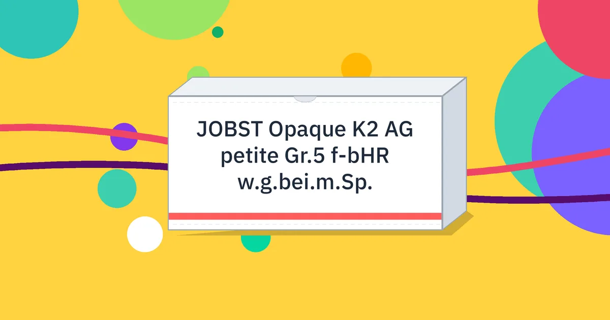 Symbolbild: Packung mit der Aufschrift JOBST Opaque K2 AG petite Gr.5 f-bHR w.g.bei.m.Sp. (PZN 16284034) – Verfügbarkeit und Bezug in Apotheken in Frankfurt am Main