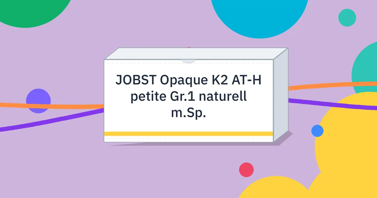 Symbolbild: Packung mit der Aufschrift JOBST Opaque K2 AT-H petite Gr.1 naturell m.Sp. (PZN 13118045) – Verfügbarkeit und Bezug in Apotheken in Frankfurt am Main