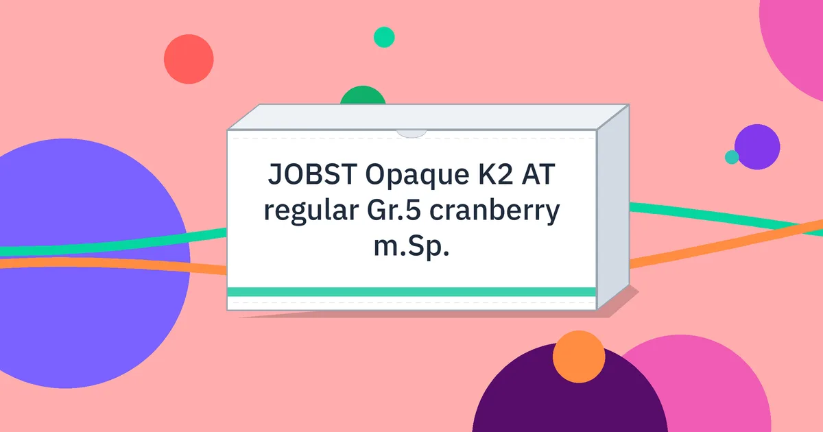 Symbolbild: Packung mit der Aufschrift JOBST Opaque K2 AT regular Gr.5 cranberry m.Sp. (PZN 13122319) – Verfügbarkeit und Bezug in Apotheken in Frankfurt am Main
