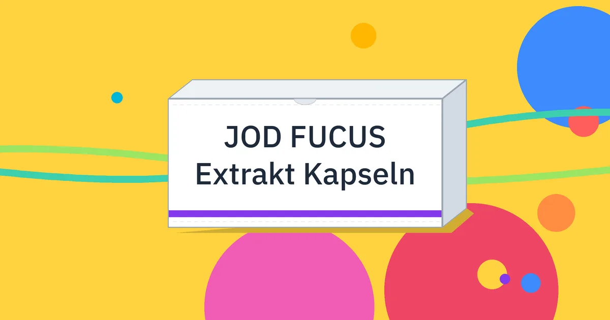 Symbolbild: Packung mit der Aufschrift JOD FUCUS Extrakt Kapseln (PZN 17629914) – Verfügbarkeit und Bezug in Apotheken in Frankfurt am Main