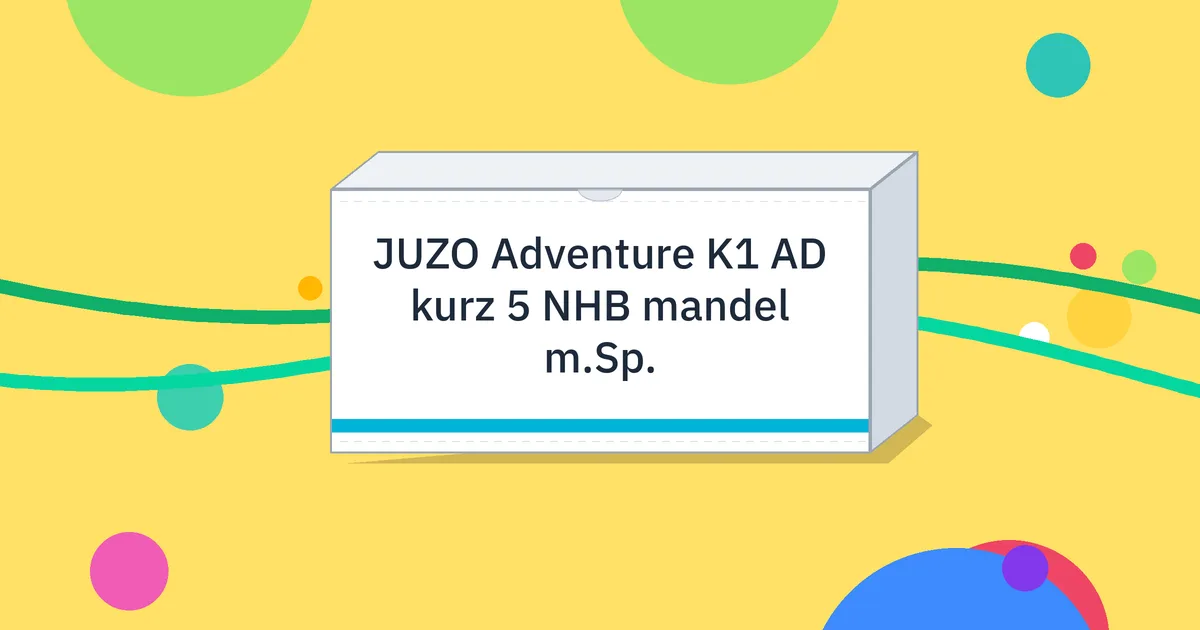 Symbolbild: Packung mit der Aufschrift JUZO Adventure K1 AD kurz 5 NHB mandel m.Sp. (PZN 14975260) – Verfügbarkeit und Bezug in Apotheken in Frankfurt am Main