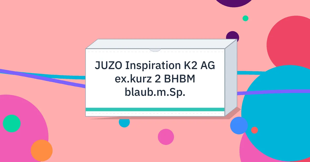 Symbolbild: Packung mit der Aufschrift JUZO Inspiration K2 AG ex.kurz 2 BHBM blaub.m.Sp. (PZN 14876144) – Verfügbarkeit und Bezug in Apotheken in Frankfurt am Main