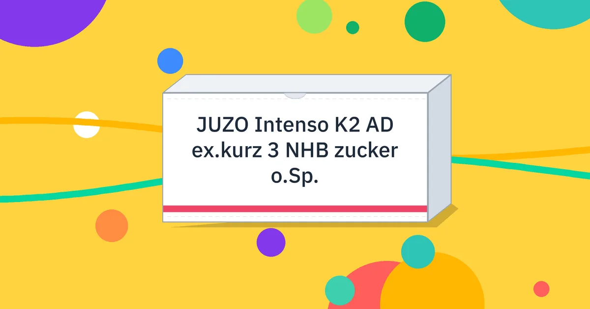 Symbolbild: Packung mit der Aufschrift JUZO Intenso K2 AD ex.kurz 3 NHB zucker o.Sp. (PZN 18621889) – Verfügbarkeit und Bezug in Apotheken in Frankfurt am Main