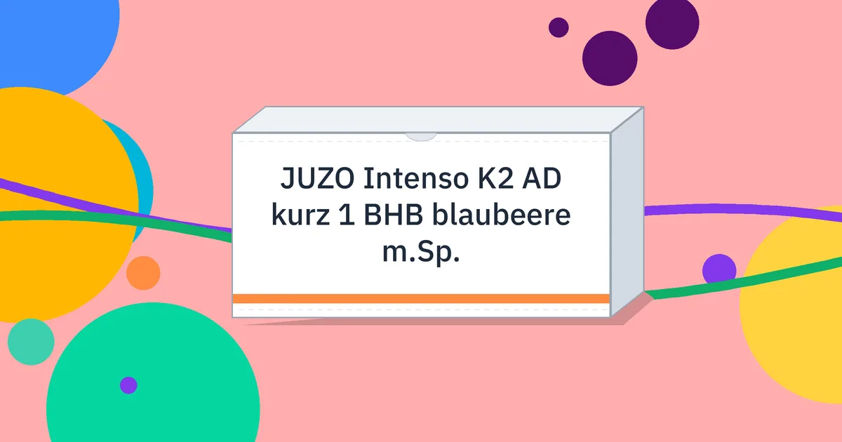 Symbolbild: Packung mit der Aufschrift JUZO Intenso K2 AD kurz 1 BHB blaubeere m.Sp. (PZN 18614524) – Verfügbarkeit und Bezug in Apotheken in Frankfurt am Main