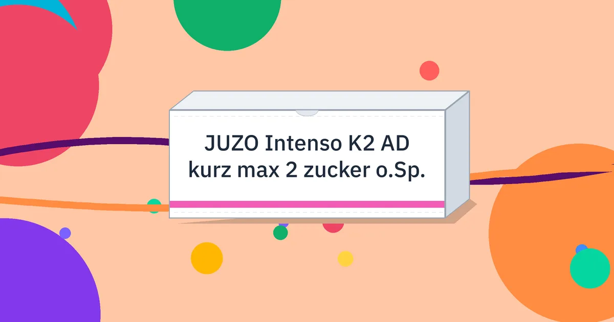 Symbolbild: Packung mit der Aufschrift JUZO Intenso K2 AD kurz max 2 zucker o.Sp. (PZN 18618924) – Verfügbarkeit und Bezug in Apotheken in Frankfurt am Main