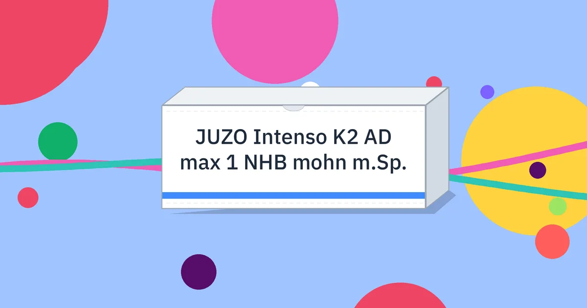 Symbolbild: Packung mit der Aufschrift JUZO Intenso K2 AD max 1 NHB mohn m.Sp. (PZN 18612933) – Verfügbarkeit und Bezug in Apotheken in Frankfurt am Main
