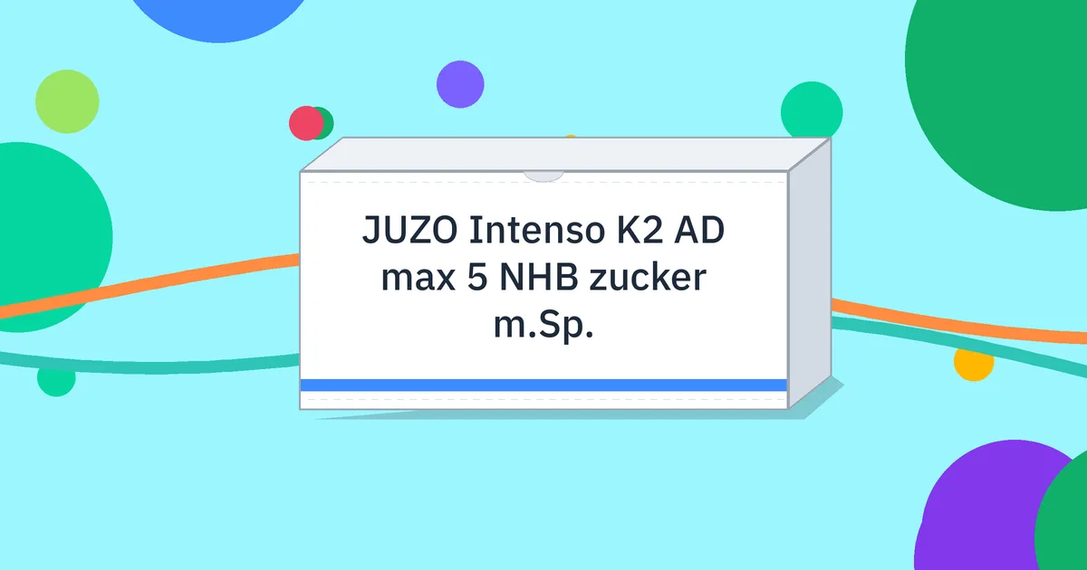 Symbolbild: Packung mit der Aufschrift JUZO Intenso K2 AD max 5 NHB zucker m.Sp. (PZN 18612531) – Verfügbarkeit und Bezug in Apotheken in Frankfurt am Main