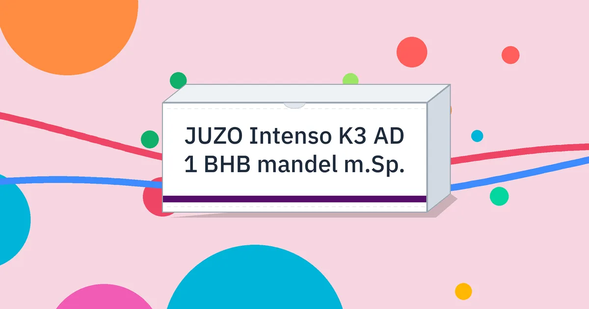 Symbolbild: Packung mit der Aufschrift JUZO Intenso K3 AD 1 BHB mandel m.Sp. (PZN 18634521) – Verfügbarkeit und Bezug in Apotheken in Frankfurt am Main