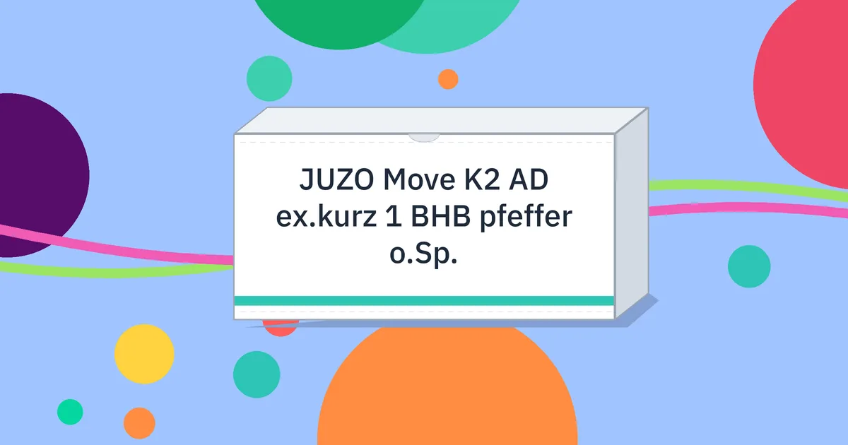 Symbolbild: Packung mit der Aufschrift JUZO Move K2 AD ex.kurz 1 BHB pfeffer o.Sp. (PZN 16341884) – Verfügbarkeit und Bezug in Apotheken in Frankfurt am Main