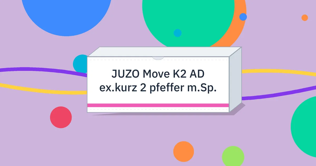 Symbolbild: Packung mit der Aufschrift JUZO Move K2 AD ex.kurz 2 pfeffer m.Sp. (PZN 16341022) – Verfügbarkeit und Bezug in Apotheken in Frankfurt am Main