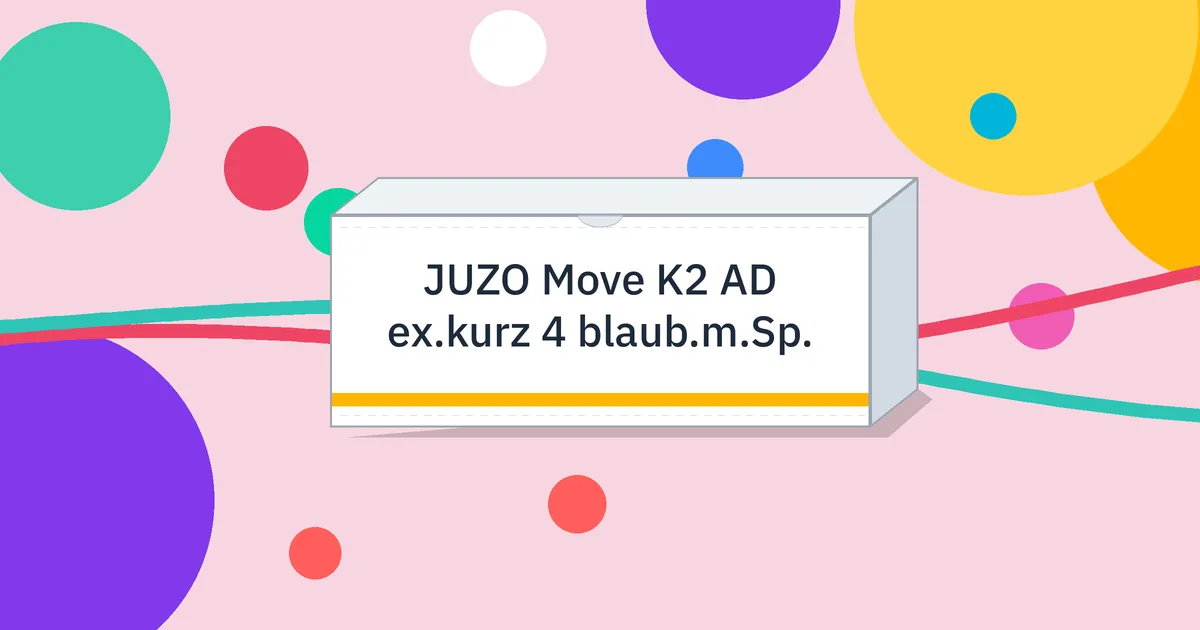 Symbolbild: Packung mit der Aufschrift JUZO Move K2 AD ex.kurz 4 blaub.m.Sp. (PZN 18541512) – Verfügbarkeit und Bezug in Apotheken in Frankfurt am Main