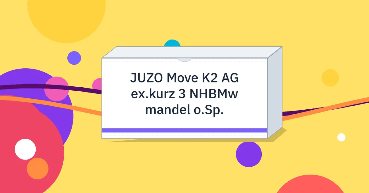 Symbolbild: Packung mit der Aufschrift JUZO Move K2 AG ex.kurz 3 NHBMw mandel o.Sp. (PZN 16644834) – Verfügbarkeit und Bezug in Apotheken in Frankfurt am Main