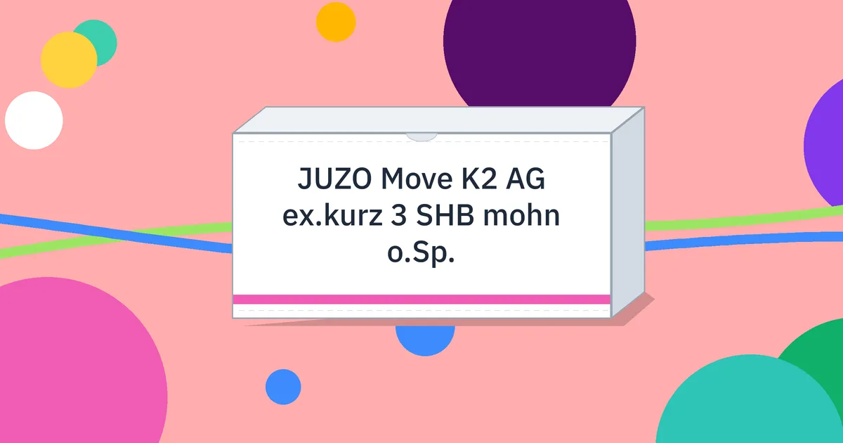 Symbolbild: Packung mit der Aufschrift JUZO Move K2 AG ex.kurz 3 SHB mohn o.Sp. (PZN 18565518) – Verfügbarkeit und Bezug in Apotheken in Frankfurt am Main