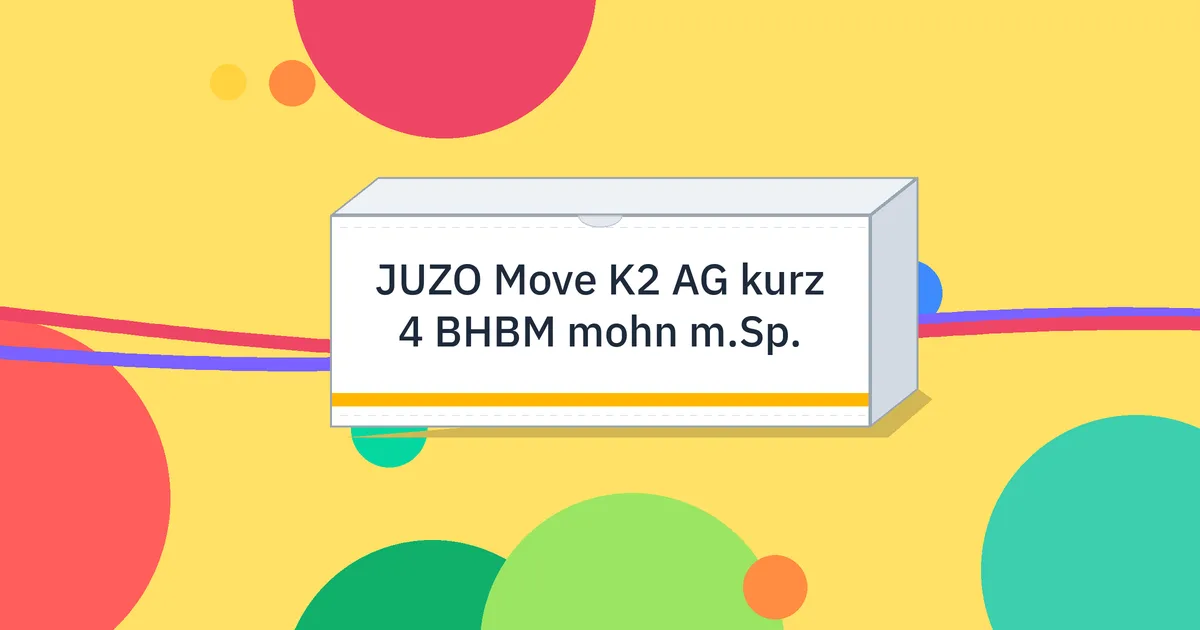Symbolbild: Packung mit der Aufschrift JUZO Move K2 AG kurz 4 BHBM mohn m.Sp. (PZN 18560231) – Verfügbarkeit und Bezug in Apotheken in Frankfurt am Main