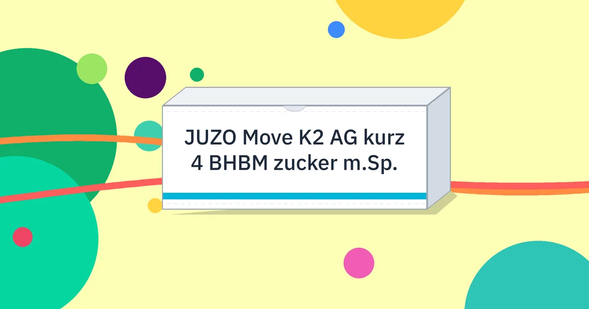Symbolbild: Packung mit der Aufschrift JUZO Move K2 AG kurz 4 BHBM zucker m.Sp. (PZN 18528546) – Verfügbarkeit und Bezug in Apotheken in Frankfurt am Main