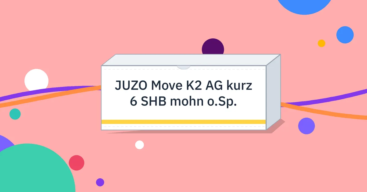 Symbolbild: Packung mit der Aufschrift JUZO Move K2 AG kurz 6 SHB mohn o.Sp. (PZN 18561578) – Verfügbarkeit und Bezug in Apotheken in Frankfurt am Main