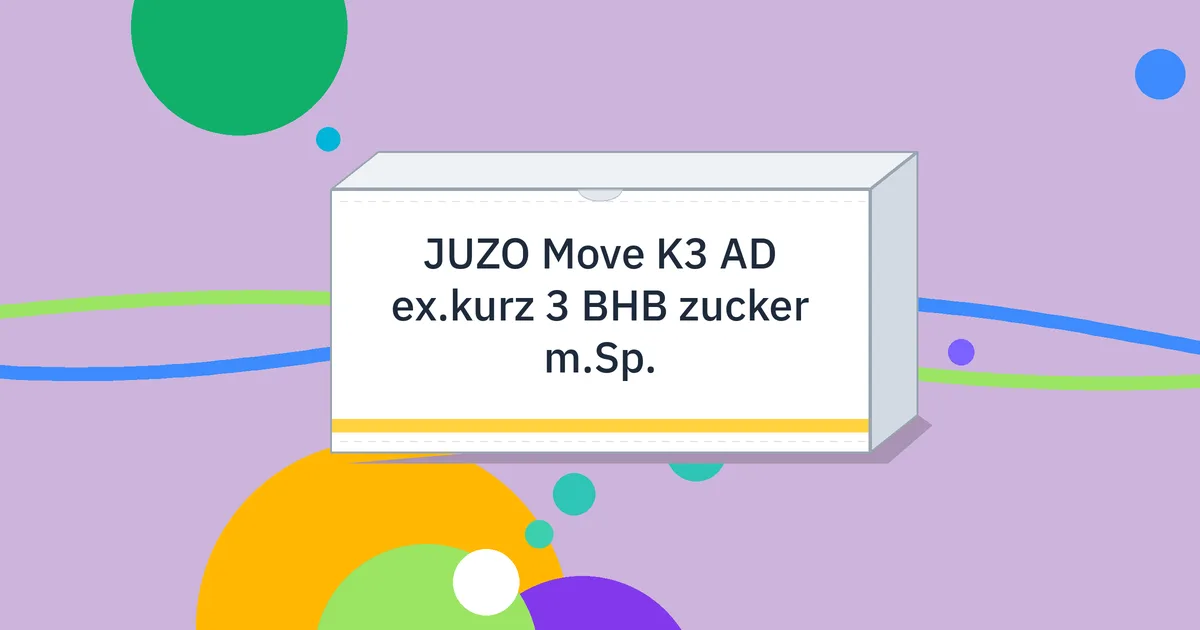 Symbolbild: Packung mit der Aufschrift JUZO Move K3 AD ex.kurz 3 BHB zucker m.Sp. (PZN 18569628) – Verfügbarkeit und Bezug in Apotheken in Frankfurt am Main