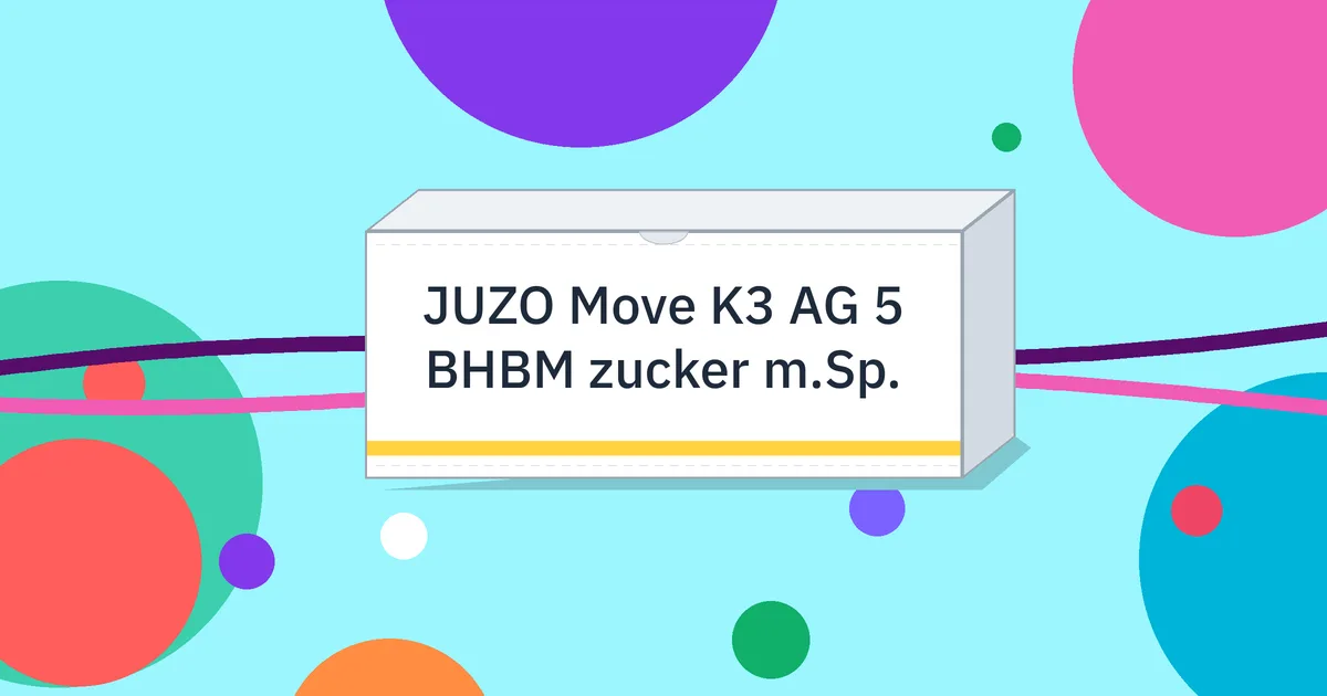Symbolbild: Packung mit der Aufschrift JUZO Move K3 AG 5 BHBM zucker m.Sp. (PZN 18576019) – Verfügbarkeit und Bezug in Apotheken in Frankfurt am Main
