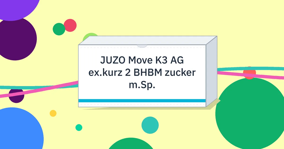 Symbolbild: Packung mit der Aufschrift JUZO Move K3 AG ex.kurz 2 BHBM zucker m.Sp. (PZN 18583887) – Verfügbarkeit und Bezug in Apotheken in Frankfurt am Main