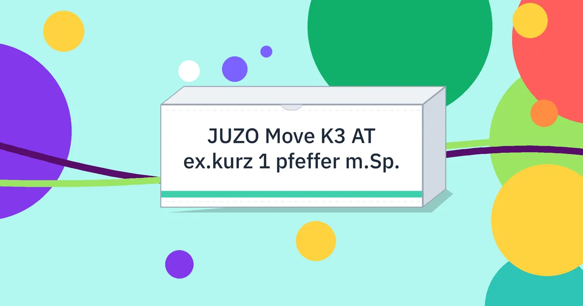 Symbolbild: Packung mit der Aufschrift JUZO Move K3 AT ex.kurz 1 pfeffer m.Sp. (PZN 20679838) – Verfügbarkeit und Bezug in Apotheken in Frankfurt am Main