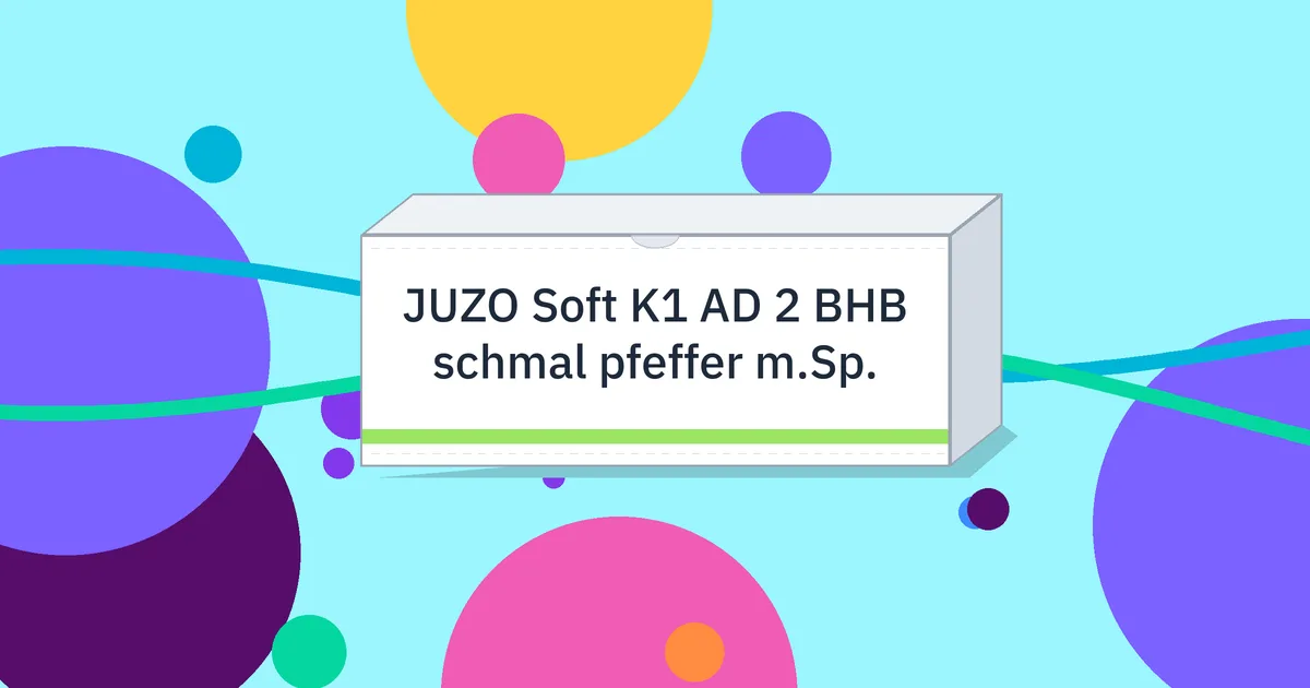 Symbolbild: Packung mit der Aufschrift JUZO Soft K1 AD 2 BHB schmal pfeffer m.Sp. (PZN 15460859) – Verfügbarkeit und Bezug in Apotheken in Frankfurt am Main