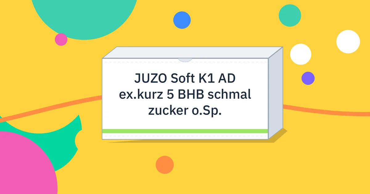 Symbolbild: Packung mit der Aufschrift JUZO Soft K1 AD ex.kurz 5 BHB schmal zucker o.Sp. (PZN 15464113) – Verfügbarkeit und Bezug in Apotheken in Frankfurt am Main