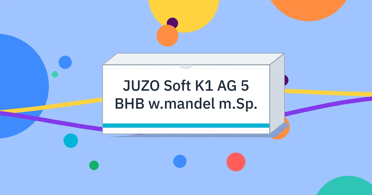 Symbolbild: Packung mit der Aufschrift JUZO Soft K1 AG 5 BHB w.mandel m.Sp. (PZN 14836995) – Verfügbarkeit und Bezug in Apotheken in Frankfurt am Main