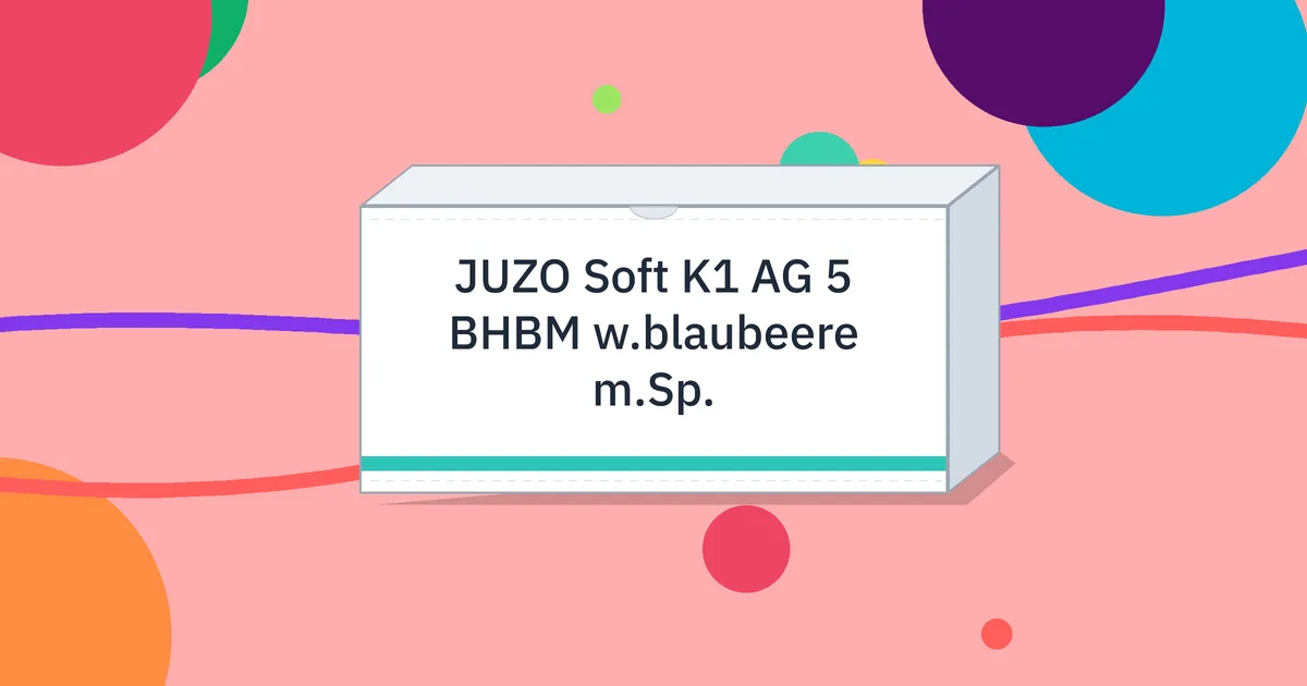 Symbolbild: Packung mit der Aufschrift JUZO Soft K1 AG 5 BHBM w.blaubeere m.Sp. (PZN 14863012) – Verfügbarkeit und Bezug in Apotheken in Frankfurt am Main