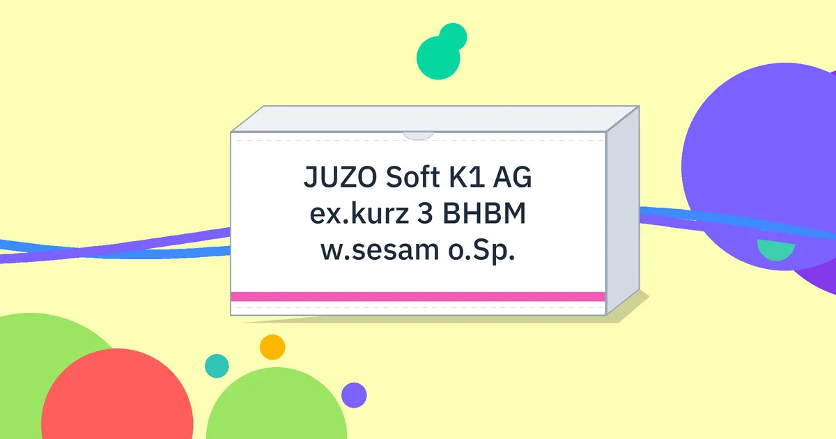 Symbolbild: Packung mit der Aufschrift JUZO Soft K1 AG ex.kurz 3 BHBM w.sesam o.Sp. (PZN 14866163) – Verfügbarkeit und Bezug in Apotheken in Frankfurt am Main