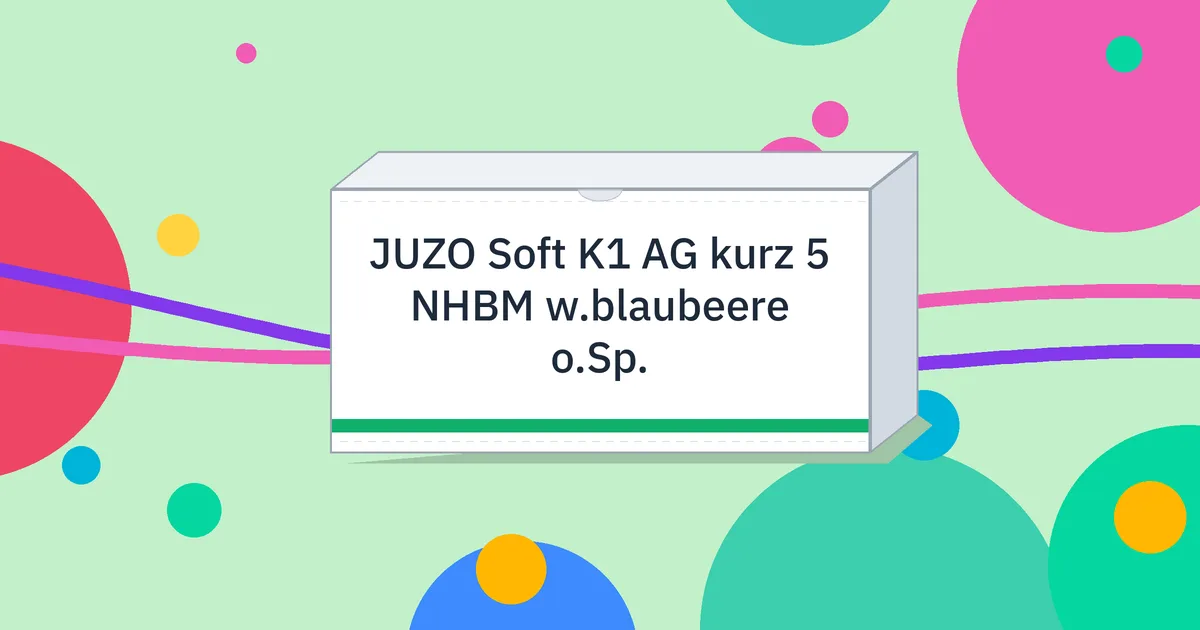 Symbolbild: Packung mit der Aufschrift JUZO Soft K1 AG kurz 5 NHBM w.blaubeere o.Sp. (PZN 15000106) – Verfügbarkeit und Bezug in Apotheken in Frankfurt am Main