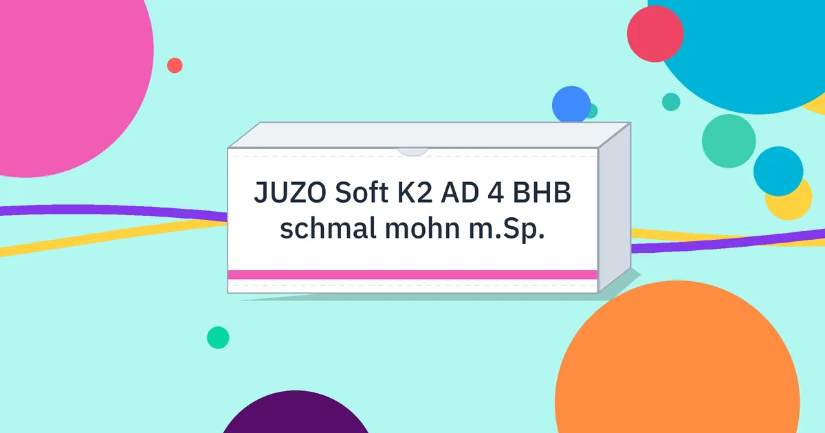 Symbolbild: Packung mit der Aufschrift JUZO Soft K2 AD 4 BHB schmal mohn m.Sp. (PZN 15465348) – Verfügbarkeit und Bezug in Apotheken in Frankfurt am Main