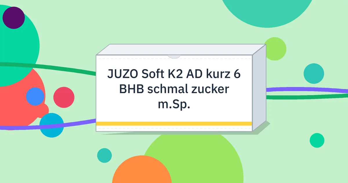 Symbolbild: Packung mit der Aufschrift JUZO Soft K2 AD kurz 6 BHB schmal zucker m.Sp. (PZN 15465526) – Verfügbarkeit und Bezug in Apotheken in Frankfurt am Main