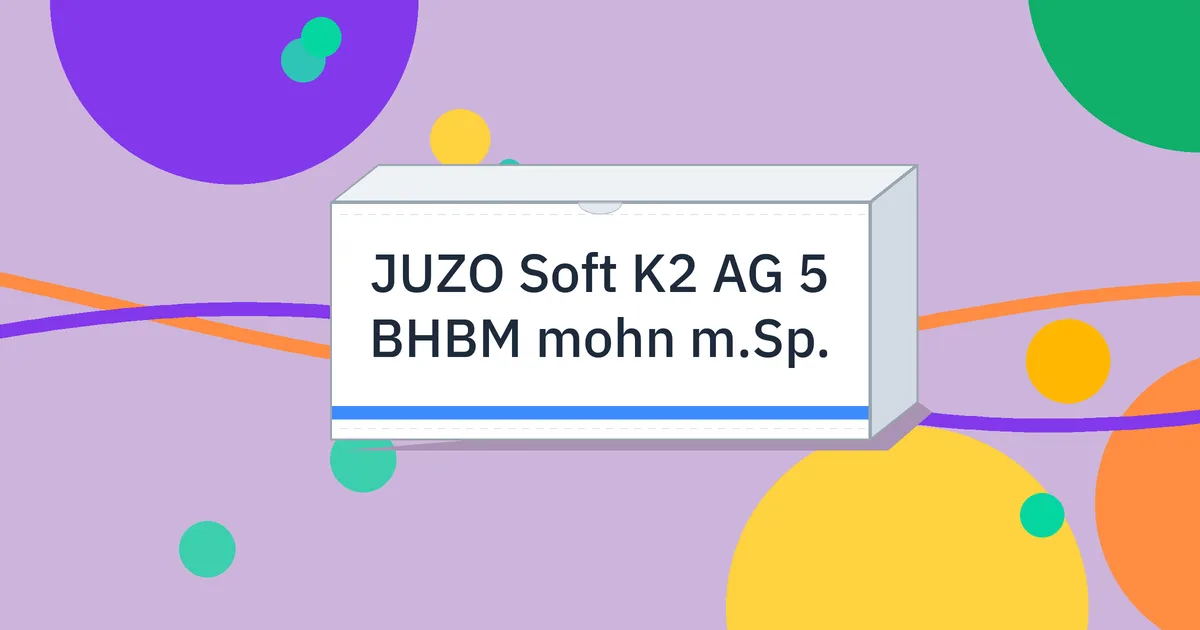 Symbolbild: Packung mit der Aufschrift JUZO Soft K2 AG 5 BHBM mohn m.Sp. (PZN 14859200) – Verfügbarkeit und Bezug in Apotheken in Frankfurt am Main