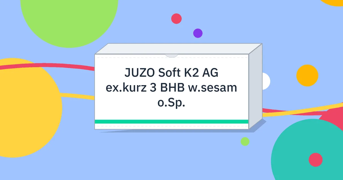 Symbolbild: Packung mit der Aufschrift JUZO Soft K2 AG ex.kurz 3 BHB w.sesam o.Sp. (PZN 14844026) – Verfügbarkeit und Bezug in Apotheken in Frankfurt am Main