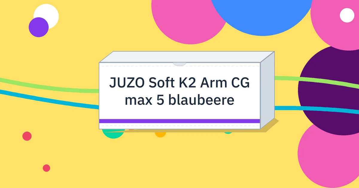 Symbolbild: Packung mit der Aufschrift JUZO Soft K2 Arm CG max 5 blaubeere (PZN 15514058) – Verfügbarkeit und Bezug in Apotheken in Frankfurt am Main