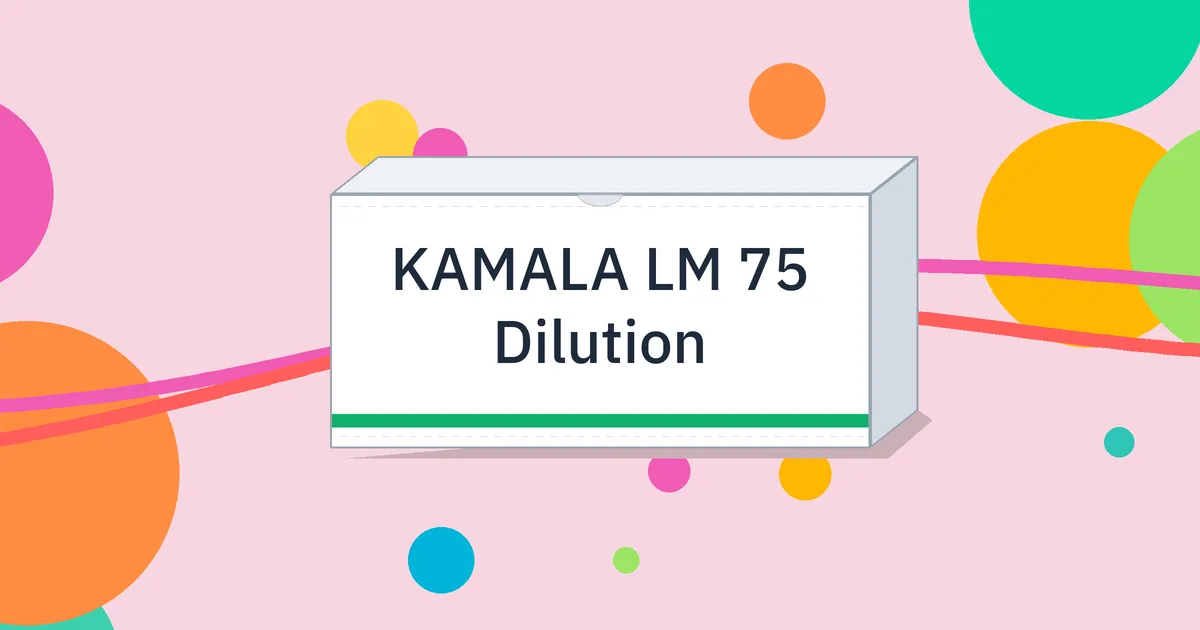 Symbolbild: Packung mit der Aufschrift KAMALA LM 75 Dilution (PZN 13518299) – Verfügbarkeit und Bezug in Apotheken in Frankfurt am Main